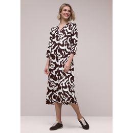 Midikleid Street One, Damen, Gr. 40, EURO-Gr&ouml;&szlig;en, espresso braun, Stoff, 100% Leinen, gemustert, comfort fit Midi, Rundhals, abgesteppt, Kleider Midikleid, mit Volant