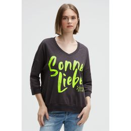 Sweater SOCCX, Damen, Gr. S, charcoal mist, Sweatware, Material: 73% Baumwolle, 27% Polyester, bedruckt, oversize normal, V-Ausschnitt, eingesetzt Rippb&uuml;ndchen, Sweatshirts Sweater, mit Baumwolle