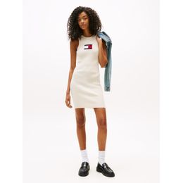 Minikleid Tommy Jeans "TJW FLAG SWEATER MINI DRESS EXT", Damen, Gr. L (40), N-Gr, beige (ecru), Jersey, Obermaterial: 88% Viskose, 12% Polyester, unifarben, Kleider Minikleid