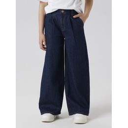 Relax-fit-Jeans name it "NKFBELLA HW W PLEAT JEANS 3020-AZ L NOOS", M&auml;dchen, Gr. 116, N-Gr, blau (dunkelblau denim detail:unwashed), Denim/Jeans, Obermaterial: 99% Baumwolle, 1% Elasthan, leichte Abriebeffekte, relaxed fit lang, Jeans