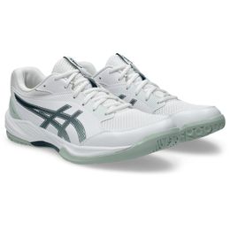 Hallenschuh asics "GEL-TASK 4", Herren, Gr. 48, wei&szlig; (wei&szlig;, tranquil teal), Synthetik, Schuhe Hallenschuh, f&uuml;r Hallensport