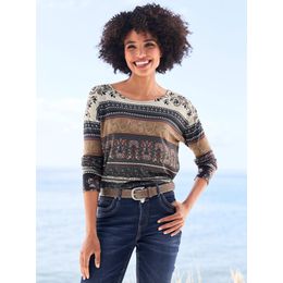 T-Shirt Heine "Druck-Shirt", Damen, Gr. 40, braun (braun, pink, bedruckt), 95% Viskose, 5% Elasthan, Paisley, gemustert, mehrfarbig, U-Boot-Ausschnitt, Shirts T-Shirt