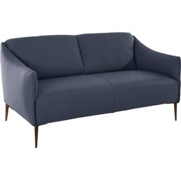2-Sitzer W.Schillig "sally Design-Sofa, Loungsofa, bequem, schmale Armlehnen, Breite 154cm", blau (blau z59), B:154cm H:78cm T:84cm, Longlife Xtra-Leder Z59: Glattleder mit modischer Pr&auml;gung. Hautst&auml;rke 0, 9 - 1, 1 mm., Sofas, mit Metallf&uuml;&szlig;en in Bronze pulverbeschichtet, Breite 154 cm