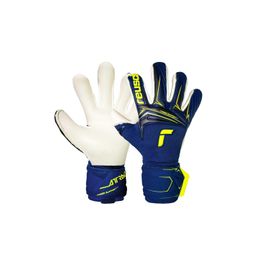 Torwarthandschuhe Reusch "Attrakt Duo Finger Support", Damen, Gr. 10.5, dunkelblau, gelb, 42% Latex, 24% Polyester, 18% Polypropylen, 7% Polyamid, 6% Synthetik, 3% Lederimitat, Handschuhe, mit integriertem Fingersupport-System