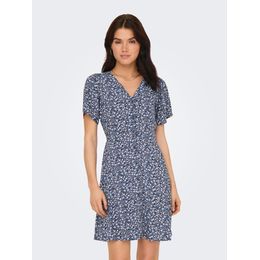 Minikleid Only "ONLEVIDA S/S SHORT DRESS WVN NOOS", Damen, Gr. S, N-Gr, night sky aop:sofia wei&szlig; blau ditsy, Web, Obermaterial: 100% Viskose, bedruckt, regular fit kurz, V-Ausschnitt, Kleider Minikleid, Viskose, regular fit, V-Ausschnitt