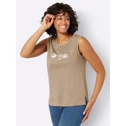 Shirttop Casual Looks, Damen, Gr. 42, beige, 100% Baumwolle, gemustert, unifarben, Rundhals, Tops Shirttop