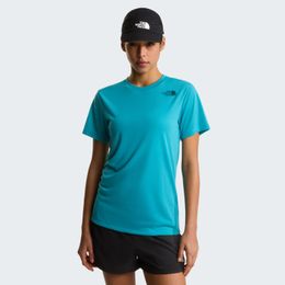 T-Shirt The North Face "W BITMAP LOGO SHORT SLEEVES TEE-GRAPHIC", Damen, Gr. XL, river ice, Obermaterial: 100% Polyester, normal, Rundhals, Shirts T-Shirt, sportlicher Stil, Kurzarm, f&uuml;r Sportmode und Outdoormode