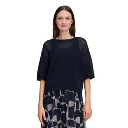 BETTY & CO Kurzarmshirt BETTY & CO "Damen mit Lochmuster", Damen, Gr. 38, dunkelblau, Strick, Obermaterial: 75% Baumwolle, 25% Polyester, gerade normal, Rundhals, Shirts