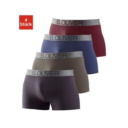 Boxer s.Oliver "Boxershorts f&uuml;r Herren", Herren, Gr. S, 4 Stk., bunt (bordeaux, marine, khaki, anthrazit), Jersey, Obermaterial: 92% Baumwolle, 8% Elasthan (LYCRA), unifarben, k&ouml;rpernah, Unterhosen, mit kontrastfarbenem Webbund