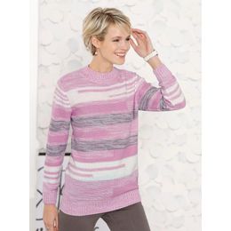 Stehkragenpullover Classic Basics "Pullover", Damen, Gr. 38, rosa (altros&eacute;, meliert), 100% Polyacryl, gemustert, gestreift, mehrfarbig, meliert, Pullover Stehkragenpullover