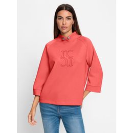Sweatshirt Heine, Damen, Gr. 38, orange (koralle), 50% Modal, 44% Polyester, 6% Elasthan, unifarben, Rundhals, Sweatshirts Sweatshirt