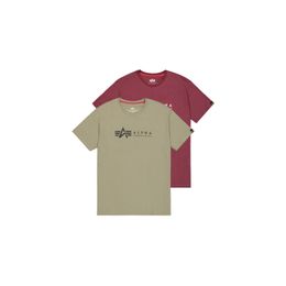 T-Shirt Alpha Industries "Alpha Label T-Shirt 2 Pack", Herren, Gr. L, bunt (olive, burgundy), Obermaterial: 100% Baumwolle, Shirts T-Shirt