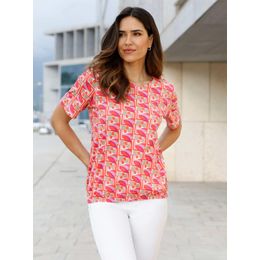 Kurzarmshirt Classic Basics "Kurzarm-Shirt", Damen, Gr. 40, sesam, koralle, bedruckt, 100% Baumwolle, bedruckt, gemustert, mehrfarbig, Rundhals, Shirts