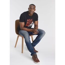 T-Shirt DELMAO, Herren, Gr. M (48/50), blau (dunkelblau), Jersey, Obermaterial: 100% Baumwolle, bedruckt, normal, Rundhals, Shirts T-Shirt, Kurzarm, bedruckt, Rundhals, aus Baumwolle