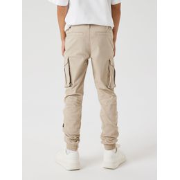 Cargohose name it "NKMRYAN &ndash; f&uuml;r Jungen mit verstellbarem Bund und Stretchkomfort", M&auml;dchen, Gr. 176, N-Gr, braun (oxford tan), Twill, Obermaterial: 98% Baumwolle, 2% Elasthan, unifarben, regular fit kn&ouml;chellang, Hosen Cargohose, unifarben, casual, regular fit, Twill