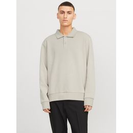 Jack & Jones Sweatshirt JACK & JONES "JJEBRADLEY SWEAT POLO NOOS", Herren, Gr. XS, moonbeam, angeraute Sweatware, Obermaterial: 65% Polyester, 35% Baumwolle, unifarben, relaxed fit h&uuml;ftlang, Rundhals, Rippb&uuml;ndchen, Sweatshirts Sweatshirt