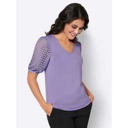CR&Eacute;ATION L Kurzarmshirt CREATION L "Shirt", Damen, Gr. 40, lila (lavendel), 95% Viskose, 5% Elasthan, unifarben, V-Ausschnitt, Shirts