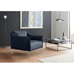 Cocktailsessel W.Schillig "sally Designsessel, Loungesessel, bequem, tolle Verarbeitungsdetails", blau (blau z59), B:84cm H:78cm T:84cm, Longlife Xtra-Leder Z59: Glattleder mit modischer Pr&auml;gung. Hautst&auml;rke 0, 9 - 1, 1 mm., Sessel, Cocktailsessel, mit Metallf&uuml;&szlig;en in Chrom gl&auml;nzend