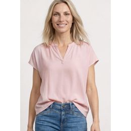 Kurzarmbluse Street One, Damen, Gr. 44, minimal rose, Stoff, 100% Viskose, unifarben, normal normal, Rundhals, abgesteppt, Blusen, mit geschlitztem Rundhalsausschnitt