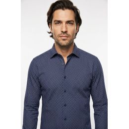 Langarmhemd OLYMP "Luxor", Herren, Gr. 41, N-Gr, marine, Web, Obermaterial: 100% Baumwolle, normal, 2-Knopf-Manschette, Hemden, Businesshemd, modern fit, New-Kentkragen