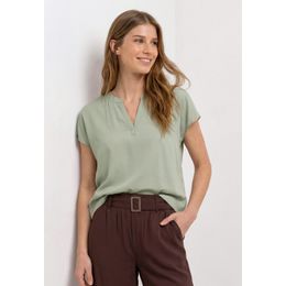 Kurzarmbluse Street One, Damen, Gr. 34, mint leaf, Stoff, 100% Viskose, unifarben, normal normal, Rundhals, abgesteppt, Blusen, mit geschlitztem Rundhalsausschnitt
