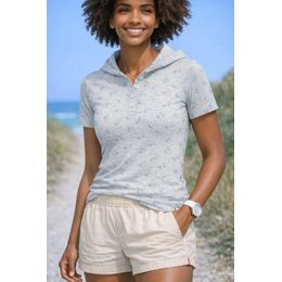 Kapuzenshirt Kangaroos, Damen, Gr. 40/42, grau, meliert, Rippware, Obermaterial: 100% Baumwolle, figurbetont h&uuml;ftlang, abgesteppte Kante, Shirts Kapuzenshirt, figurbetonte Passform, Kurzarm, mit Kapuze, Rippware