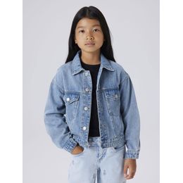 Jeansjacke name it "NKFMILA DNM JACKET 8510-ZA NOOS", M&auml;dchen, Gr. 122, medium blau denim, Web, Obermaterial: 100% Baumwolle, Abriebeffekte, unifarben, regular fit h&uuml;ftlang, Manschette, Jacken Jeansjacke, in leicht verk&uuml;rzter, klassischer Form