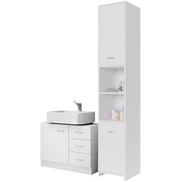 Casaria Badm&ouml;bel-Set Neapel 2-tlg Wei&szlig; Hoch- & Unterschrank
