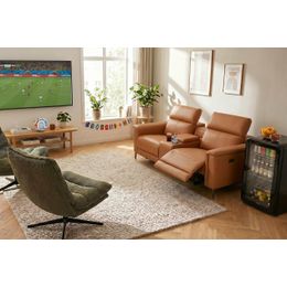 2-Sitzer OTTO HOME "LUND, Kinosofa, Relaxfunktion, TV-Sessel, manuell/elektrisch (USB-A)", braun (cognac), B:195cm H:97cm T:99cm, Kunstleder 100% Polyurethan, Sofas, Kopfteilverstellung, Getr&auml;nkachhalter, u. Staufach