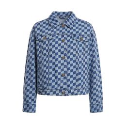 Jeansjacke Urban Classics "Urban Classics Ladies 80&lsquo;s Oversized Laser Printed Denim Jacket", Damen, Gr. XS, blau (blaulasercheck), 100% Baumwolle, unifarben, normal, amerikanischer Ausschnitt, Jacken Jeansjacke
