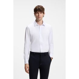 Businesshemd BOSS "HANK", Herren, Gr. 42, N-Gr, wei&szlig;100, Web, Obermaterial: 75% Baumwolle, 25% Polyester, unifarben, slim fit normal, Rundhals, 2-Knopf-Manschette mit Schlitz, Hemden, Kentkragen, Slim Fit, Baumwoll-Mix mit Performance-Stretch
