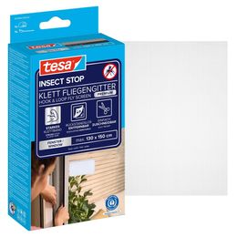 Fliegengitter-Gewebe Tesa "Klett Fliegengitter Premium f&uuml;r Fenster, Insektenschutz mit Klettband", wei&szlig; (rahmen: wei&szlig; gewebe: wei&szlig;), B:130cm H:150cm, Insektenschutzgitter, selbstklebende Insektenschutz - 130 cm x 150 cm