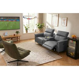2-Sitzer OTTO HOME "LUND, Kinosofa, Relaxfunktion, TV-Sessel, manuell/elektrisch (USB-A)", grau, B:195cm H:97cm T:99cm, 100% Echtleder - Kunstleder 100% Polyurethan, Sofas, Kopfteilverstellung, Getr&auml;nkachhalter, u. Staufach