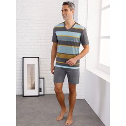 Shorty, Herren, Gr. 56/58, bunt (anthrazit, aquamarin, ocker), 100% Baumwolle, Homewear-Sets Shorty