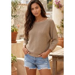 3/4 Arm-Pullover Laura Scott "im sommerlichen Look", Damen, Gr. 32/34, beige (gold), Strick, Obermaterial: 80% Baumwolle, 20% metallisierte Faser (LUREX), unifarben, figurumspielend h&uuml;ftlang, U-Boot-Ausschnitt, Rippb&uuml;ndchen, Pullover, mit Glitzergarn und in l&auml;ssigem Schnitt