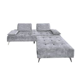 KAWOLA SOFA MIT HOCKER WIOLO Grau Velvet