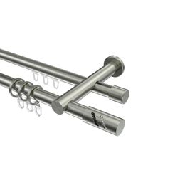 GARDINENSTANGE RUNDROHR-INNENLAUF Platon Zoena 100 cm, 2-l&auml;ufig, 20 mm &Oslash; Edelstahl-Optik