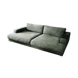 KAWOLA BIG SOFA MIT TABLETT MADELINE Gr&uuml;n Webstoff