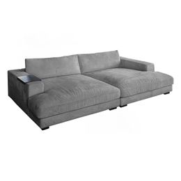 KAWOLA BIG SOFA XL MIT TABLETT MADELINE Grau Cord