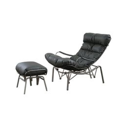 KAWOLA SESSEL MIT HOCKER ROWA Grau Leder