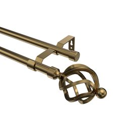 GARDINENSTANGE Olymp Paolo 260 cm (geteilt in 2 x 130 cm), 2-l&auml;ufig (ohne Ringe), 16 mm &Oslash; Messing Antik