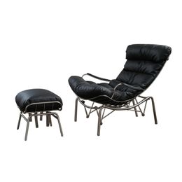KAWOLA SESSEL MIT HOCKER ROWA Schwarz Leder