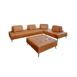 KAWOLA MODULSOFA MIT HOCKER WIOLO 3ER SET Braun Leder