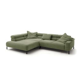KAWOLA ECKSOFA MIT MOTORISCHEM SITZVORZUG DELIA Gr&uuml;n Cord Relaxfunktion