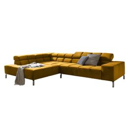 KAWOLA ECKSOFA MIT MOTORISCHEM SITZVORZUG NELSON Gelb Velvet Relaxfunktion