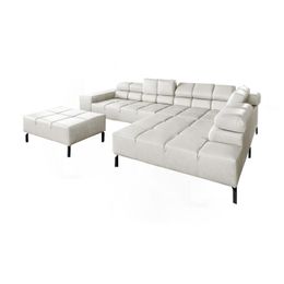 KAWOLA ECKSOFA NELSON Hellgrau Leder Relaxfunktion