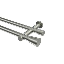 GARDINENSTANGE Platon Sitra 420 cm (geteilt in 3 x 140 cm), 2-l&auml;ufig (ohne Ringe), 20 mm &Oslash; Edelstahl-Optik