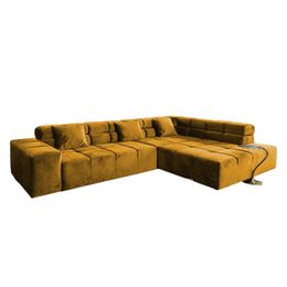 KAWOLA ECKSOFA MIT MOTORISCHEM SITZVORZUG NEVADA Gelb Velvet Relaxfunktion