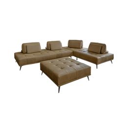 KAWOLA MODULSOFA MIT HOCKER WIOLO 3ER SET Beige Leder