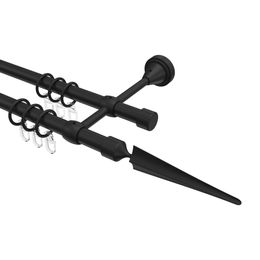GARDINENSTANGE Primus Lorenzo 420 cm (geteilt in 3 x 140 cm), 2-l&auml;ufig, 16 mm &Oslash; Schwarz